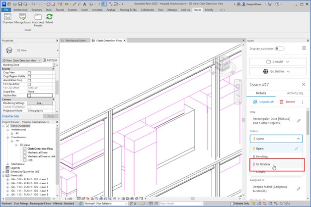 Scroll down in the Issues window and add the comment about when the changes in the model will be ...